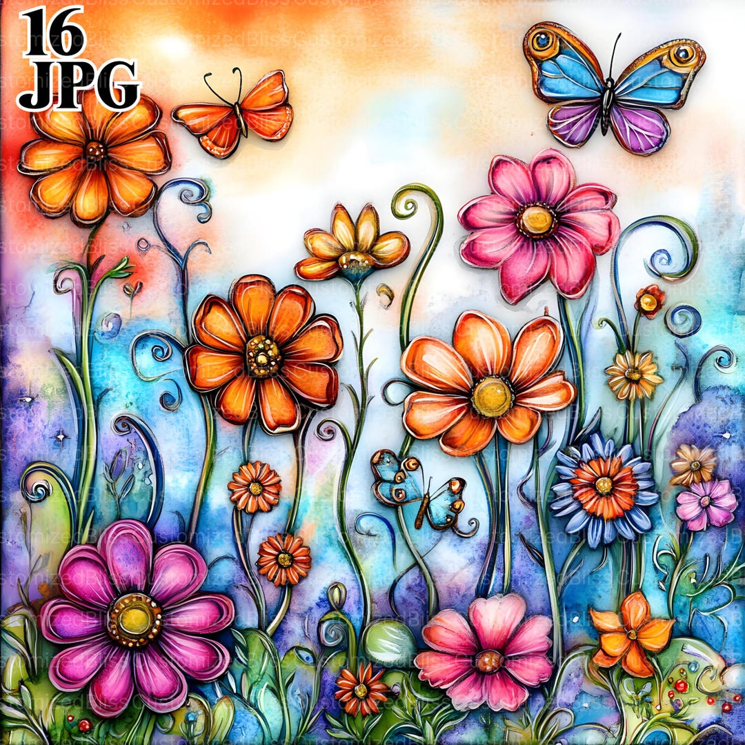 16 Whimsical Flowers Clipart, Wildflowers Clipart, High Quality Jpgs ...