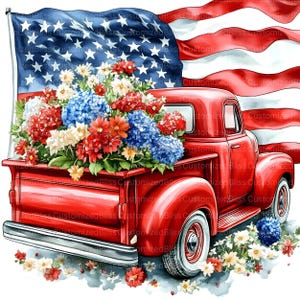 Red Truck USA Clip Art Bundle, 20 High Res Watercolor Jpgs for Junk ...