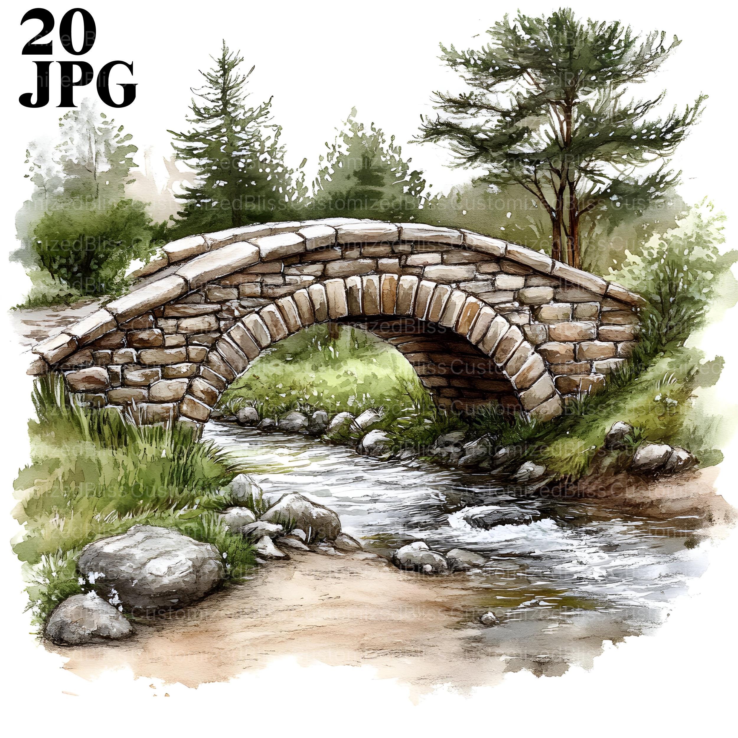 20 Bridge on River Clipart, Bridge Clipart, Countryside Clipart ...