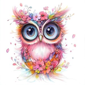 Whimsical Floral Owls Clipart, 20 High Res Watercolor Jpgs for Junk ...
