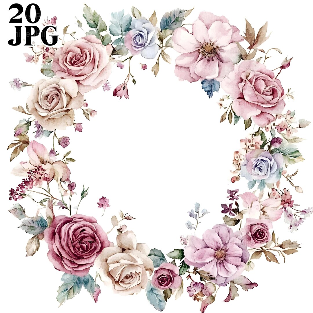 20 Floral Decors, Floral Frame, Rose Clipart, Watercolor Clipart, High ...