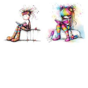 Quirky Reading Art, 9 High Res Watercolor Jpgs for Junk Journaling ...