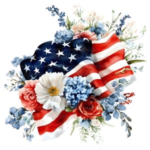 Independence Day Flower Bouquet Clipart, 20 High Quality Watercolor ...