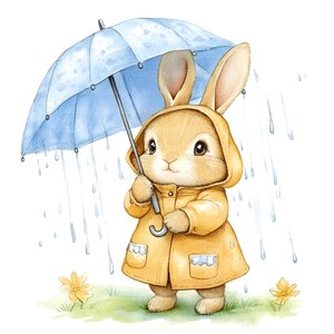 19 Bunny Rainy Clipart, Bunny With Umbrella, Bunny Clipart, Watercolor ...