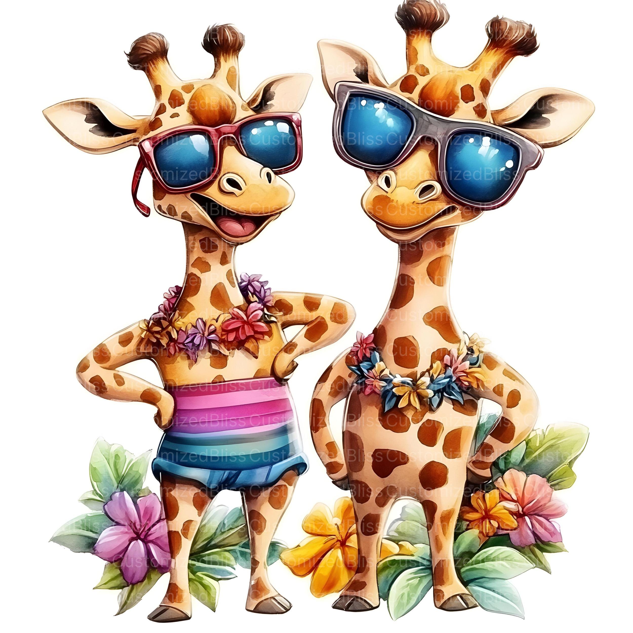 16 Summer Giraffes Clipart, Cute Beach Giraffe Couple in Vacation ...