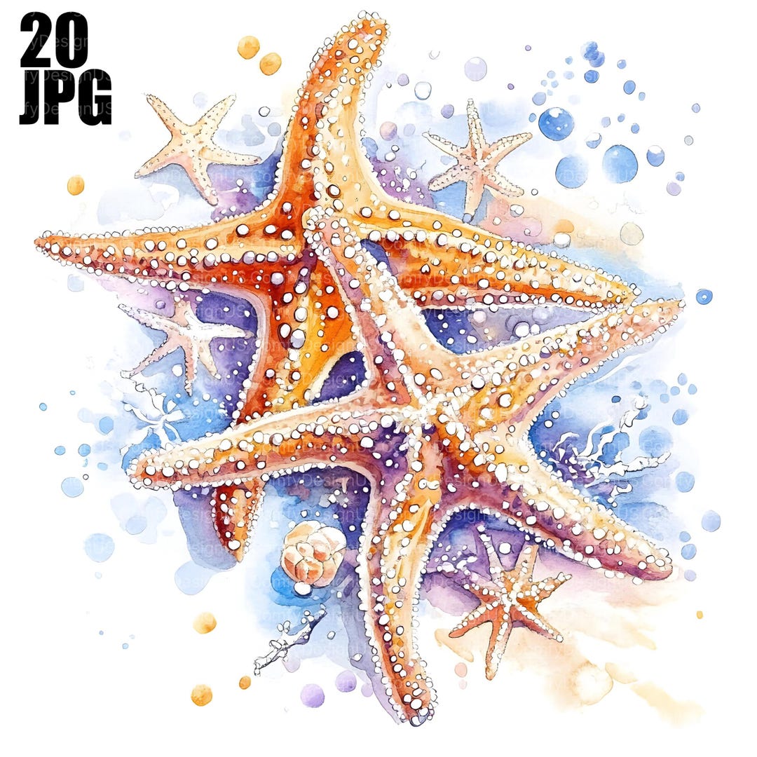 12 Starfish Clipart, Starfish Images, Beach Clipart, Watercolor Clipart ...