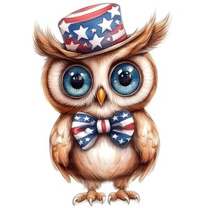 14 Patriotic Owl Clipart, Cute Owl With USA Hat and Bow Tie, 4th of ...