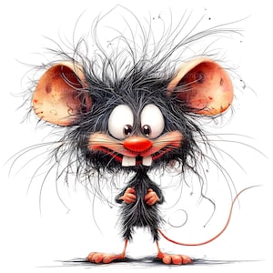 13 Funny Mouse Fluffy Hair, Mouse Clipart, Cartoon Mouse, Crazy Quirky ...