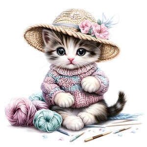 Kitten Clipart, Crochet Clipart, Knitting Clipart, Cat Clipart, 16 High ...