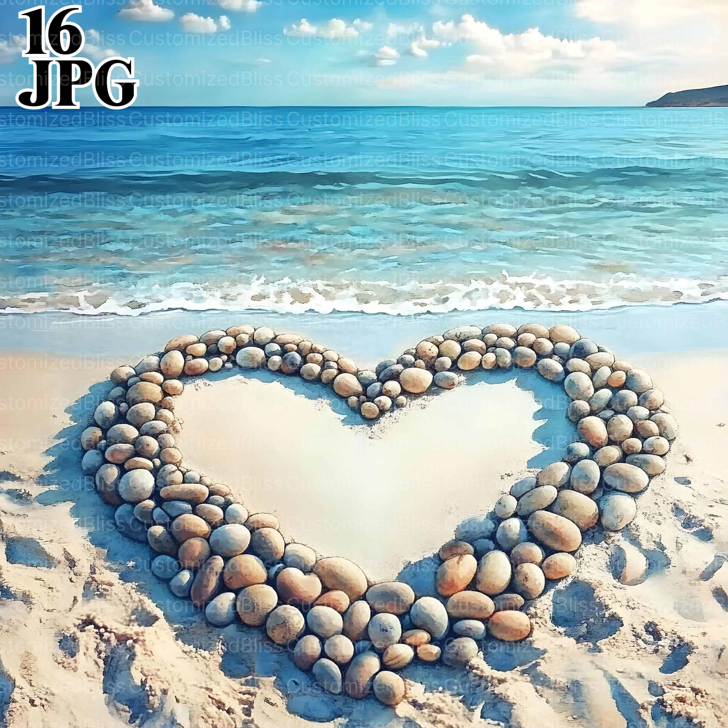 16 Beach Heart Pebbles Clipart, Heart Clipart, Beach Clipart, High ...
