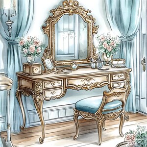 Victorian Dressing Table Clip Art Bundle, 20 High Res Watercolor Jpgs ...
