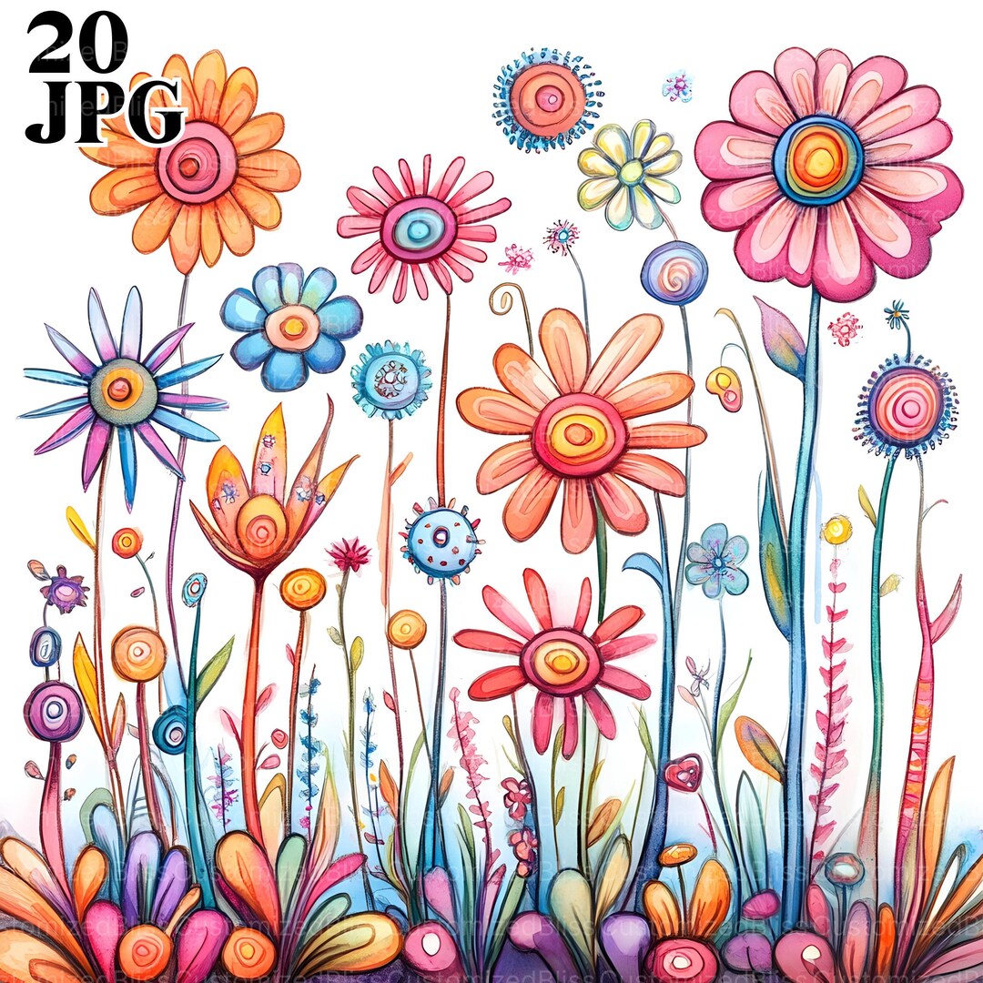 20 Quirky Flowers Clipart, Whimsical Flowers, Abstract Flowers, Quality ...