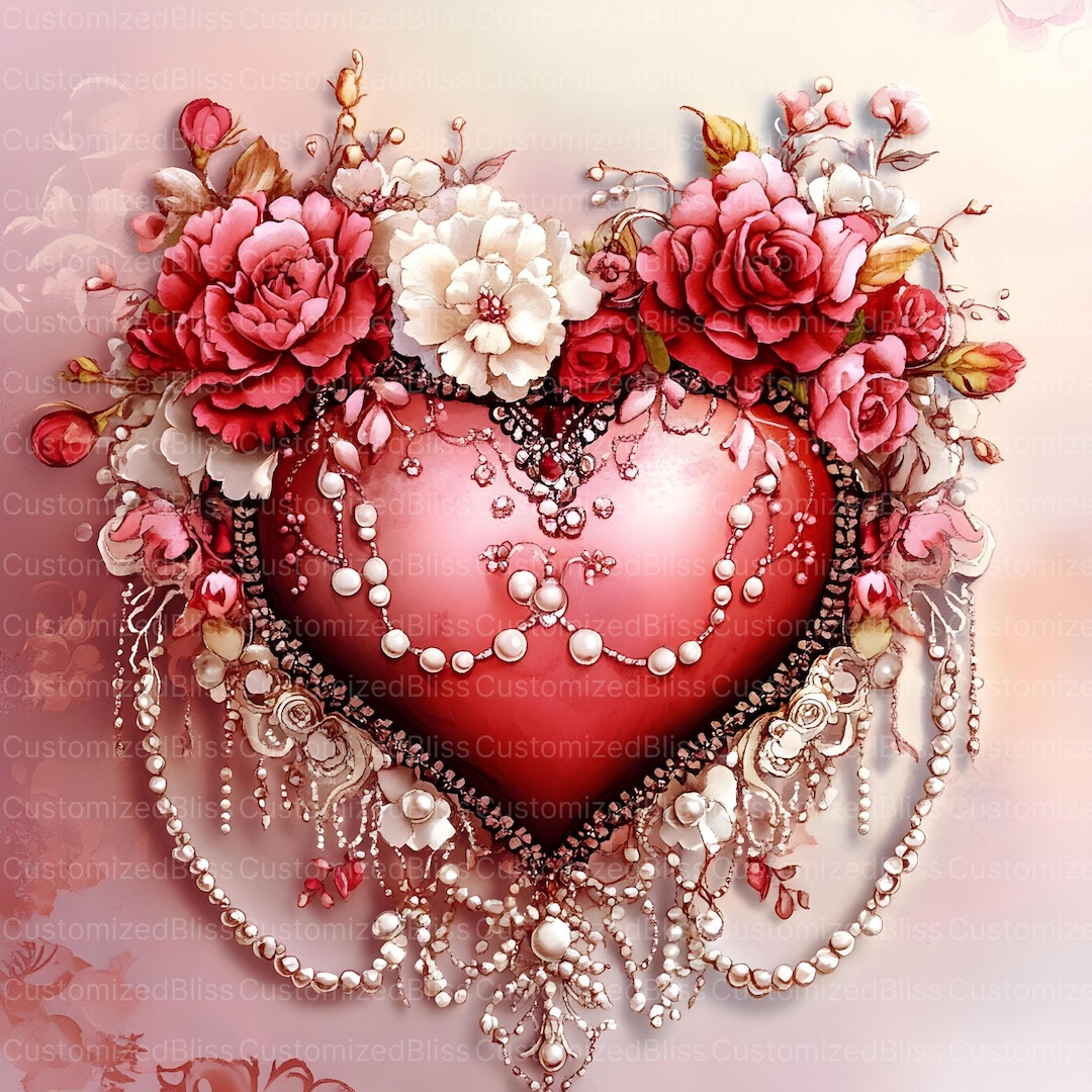 Boho Fancy Red Heart Clipart Bundle, Valentine's Day, Valentine Clipart ...