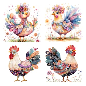 15 Chicken Clipart, Calico Chickens Clip Art Kit, High Quality Jpgs ...
