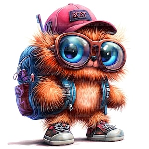 15 Cute Baby Monster Go to School Backpack Books, Monster Clipart ...