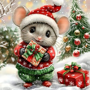 18 Christmas Mouse Clipart, High Quality Jpgs, Xmas Mouse, Mouse Images ...
