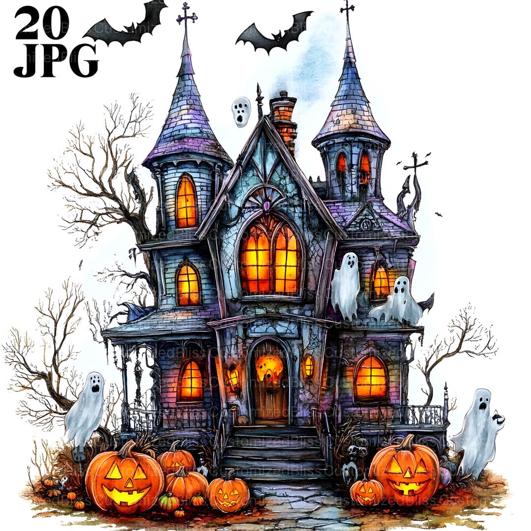 20 Whimsical Haunted House Clipart, Halloween Clipart, High Quality ...