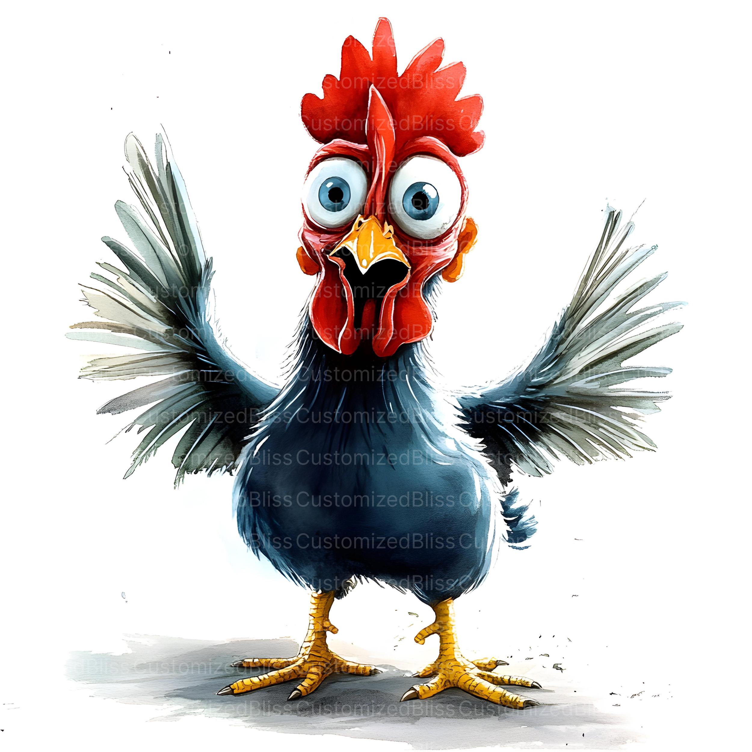 14 Funny Chicken Clipart, Funky Rooster, Silly Chicken Illustration ...