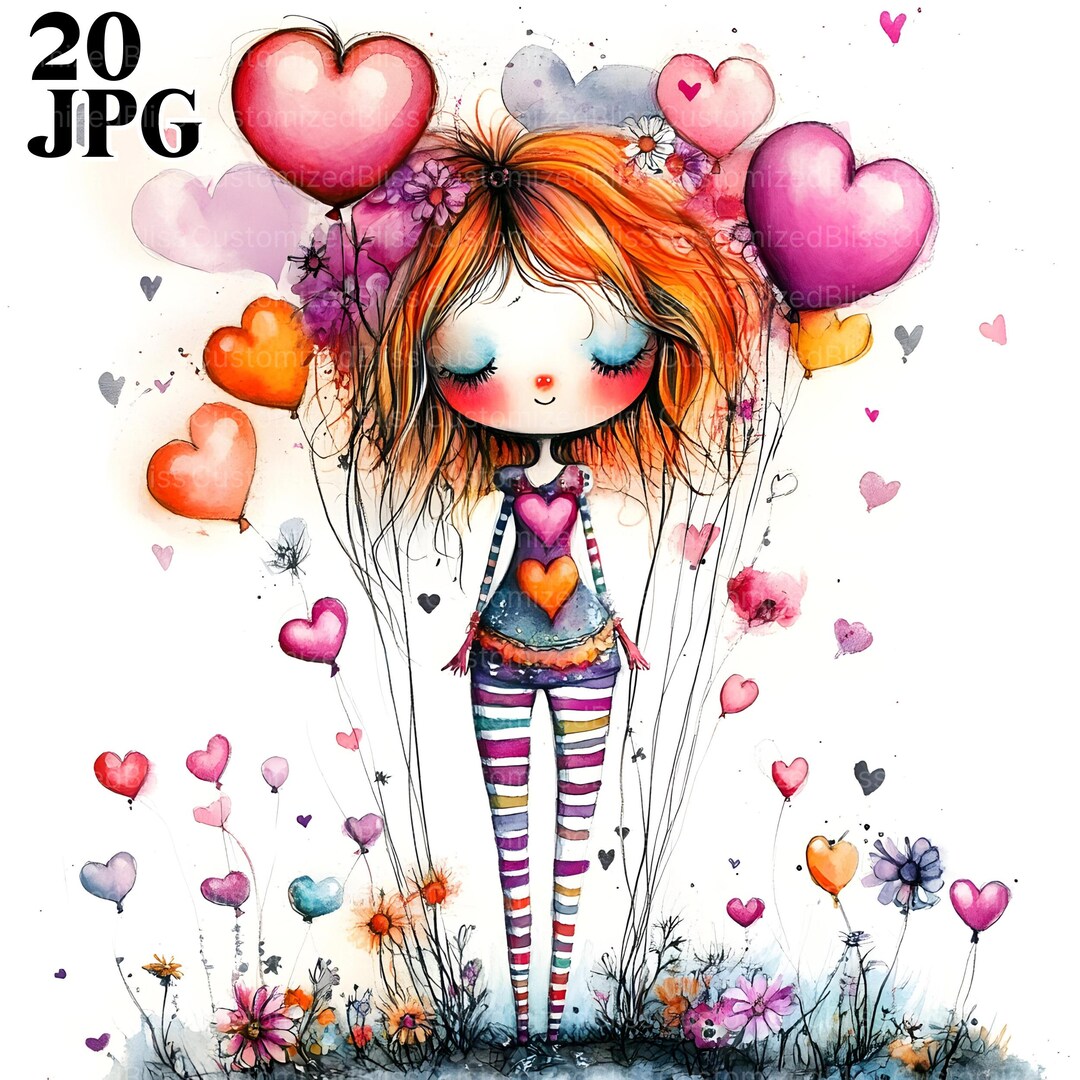Quirky Heart Balloons Clip Art, 20 High Quality Jpgs, Valentine's Day ...