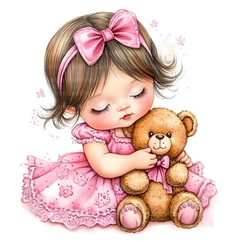 16 Baby Girl With Teddy Bear Clipart, Baby Shower Clipart, High Quality ...