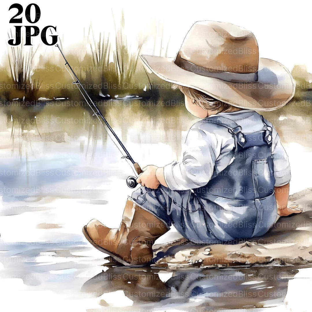 20 Kid Fishing Clipart, Little Boy Fishing, High Quality Jpgs ...