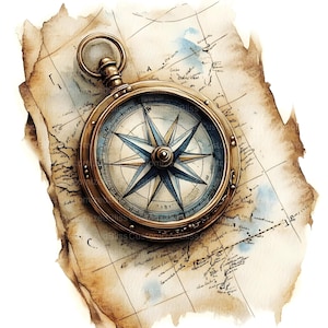 Compass and Map Clipart Bundle, Compass Clipart, 16 High Quality Jpgs ...