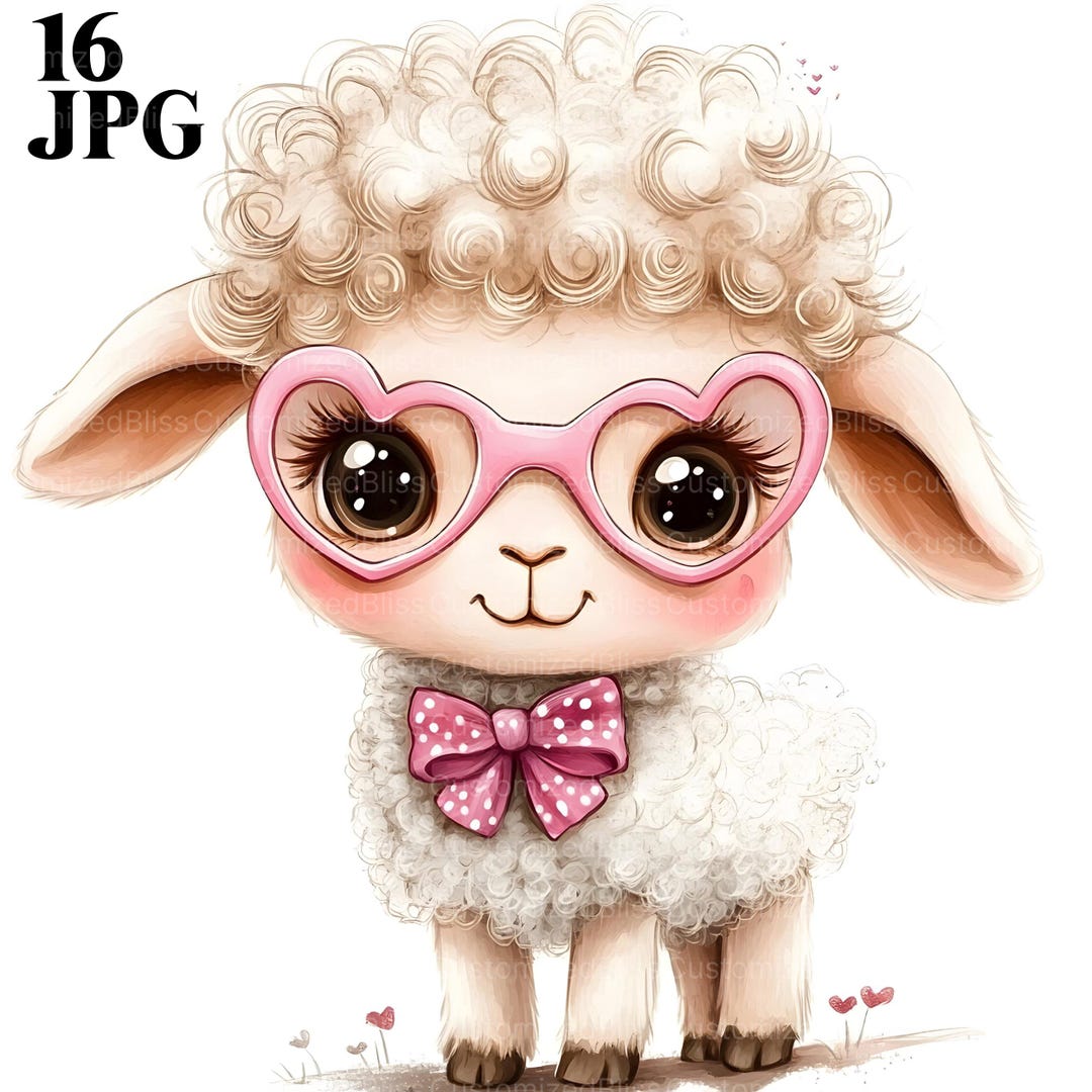 16 Lamb Clipart, Funny Sheep Glasses Spring Easter Card Making, Baby ...