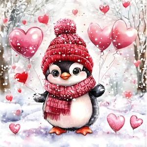Winter Love Penguin Clipart, Red Heart Clipart, 18 High Quality Jpgs ...