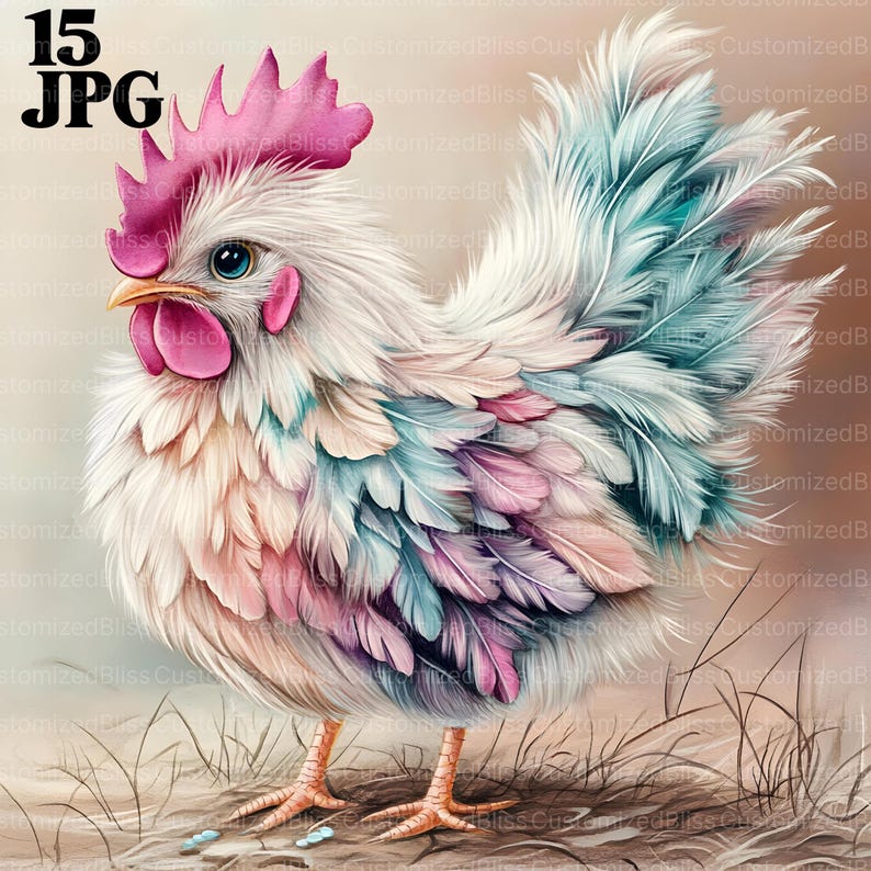 15 Pastel Chicken Clip Art Bundle, High Quality Jpgs, Watercolor Junk ...
