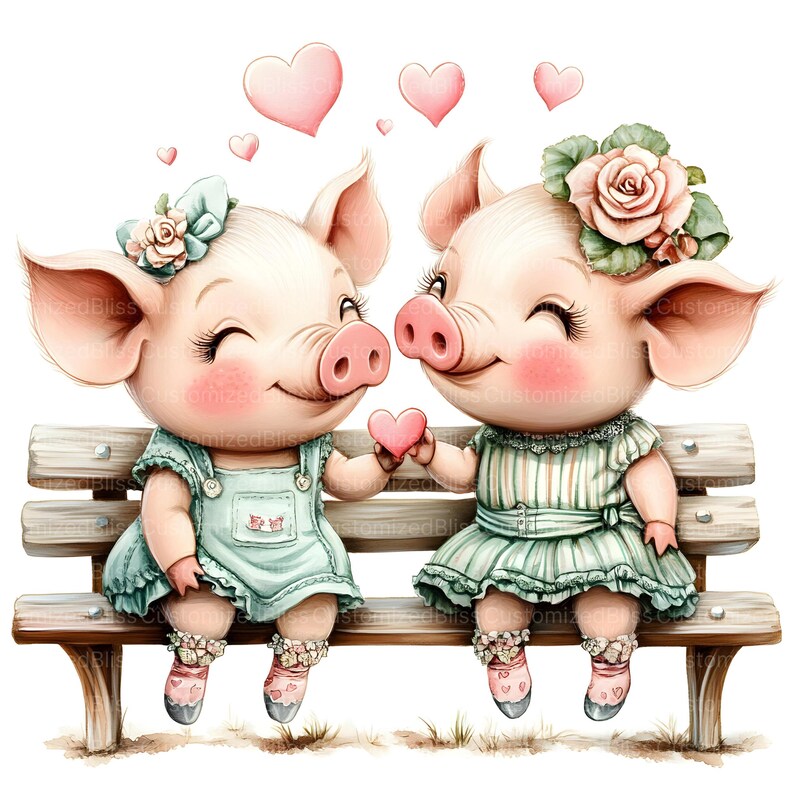 14 Kissing Pigs Clipart, Cute Pig Couple, Valentine's Day Pigs ...