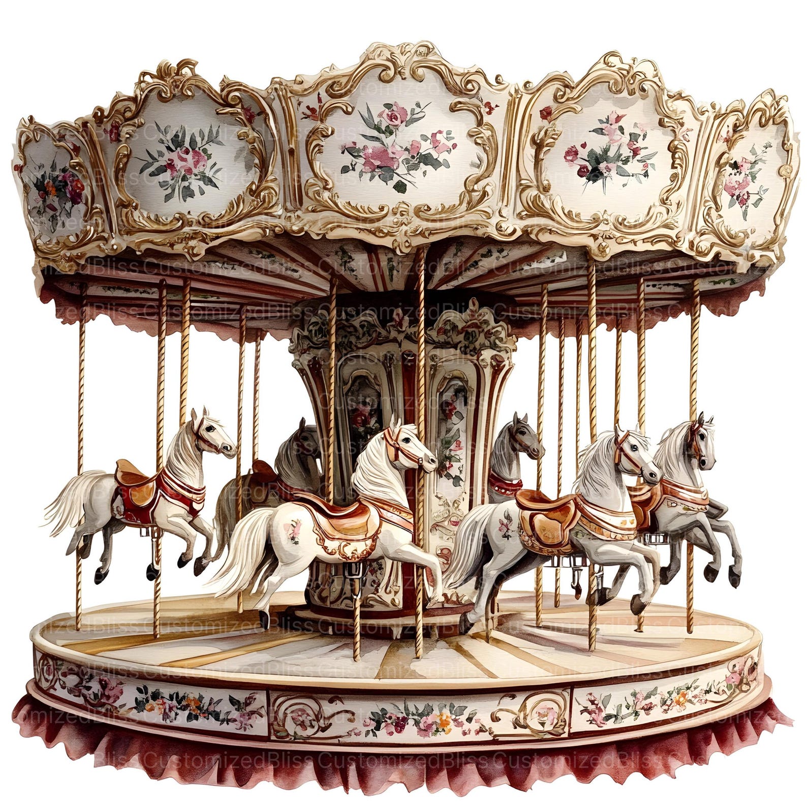 16 Vintage Carousel Clipart, French Carousel, High Quality JPG ...