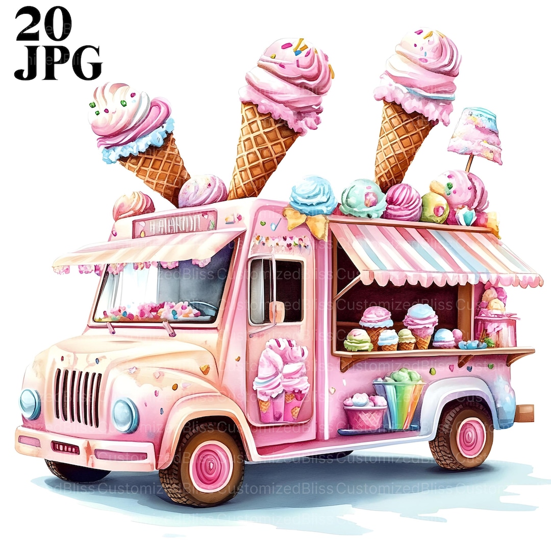 20 Ice Cream Truck Clipart, Ice Cream Clipart, Summer Clipart, High ...