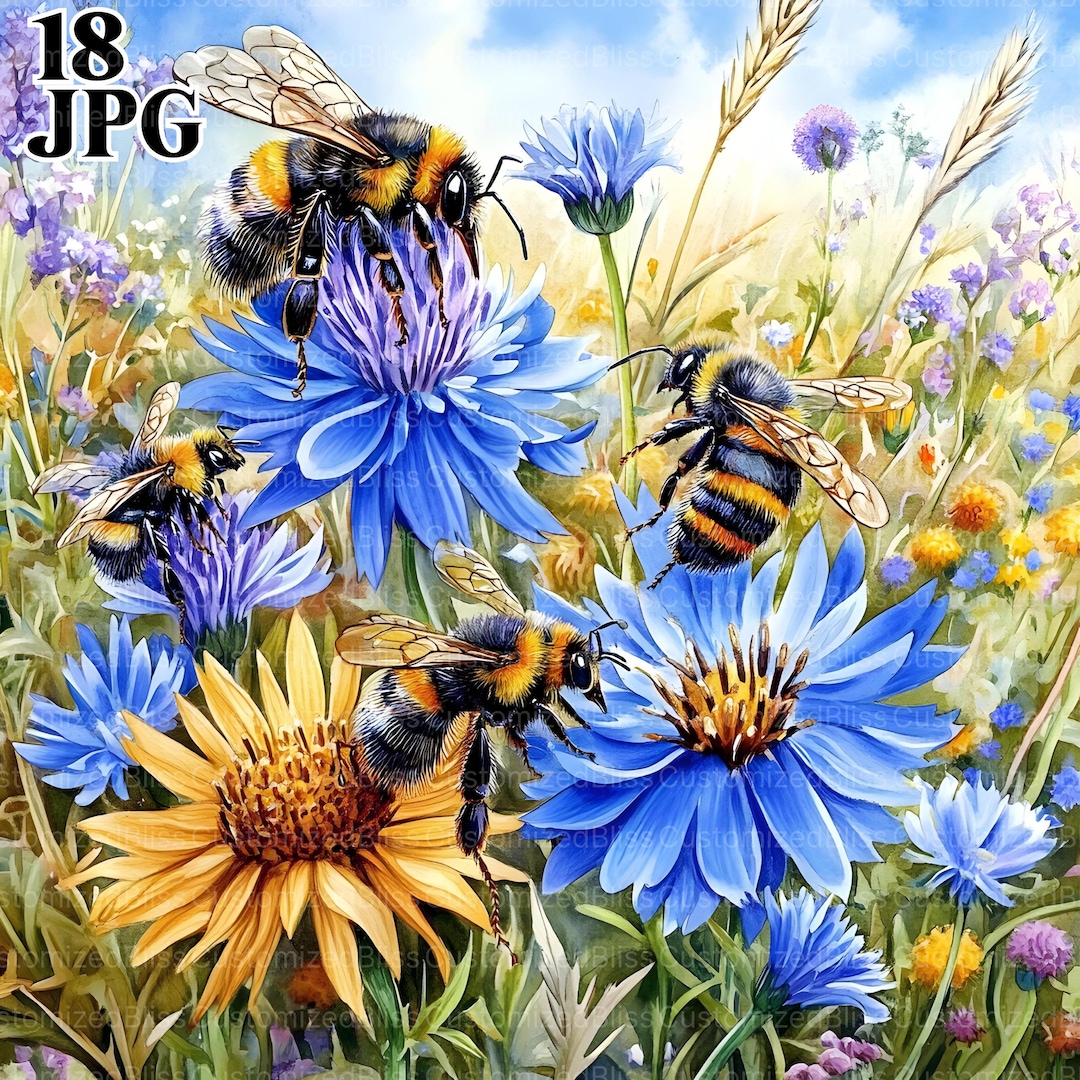 18 Bumblebee on Flower Clipart Bundle, Bumblebee Clipart, Bee Clipart ...