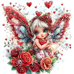 Watercolor Valentines Fairy Clipart, 12 Fairy Printables, Valentine ...