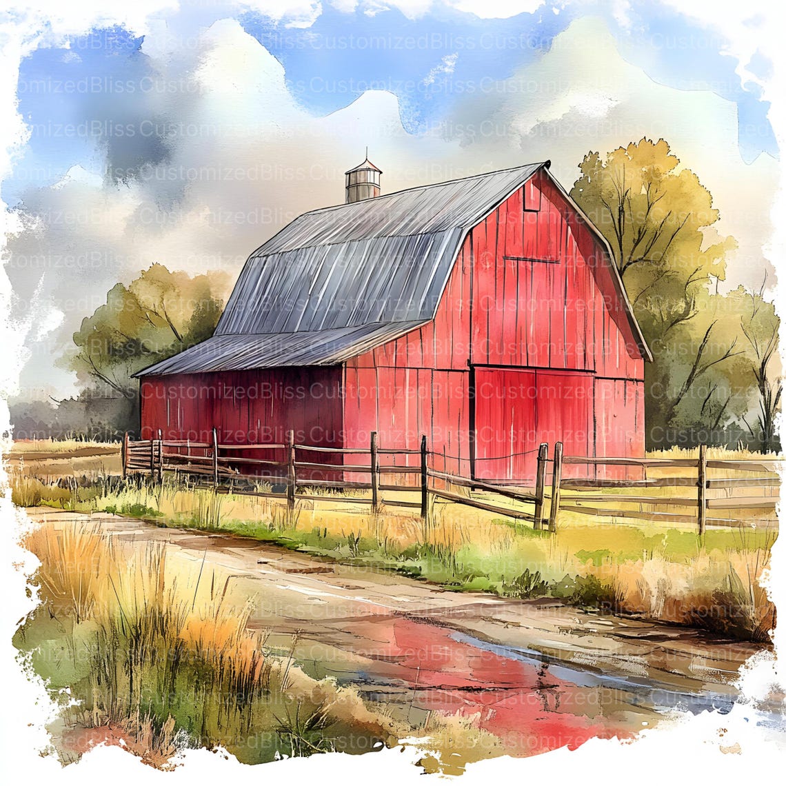 Old Red Barn Clipart Bundle, 15 High Res Watercolor Jpgs for Junk ...