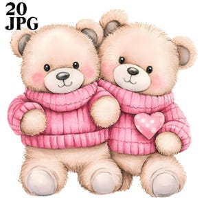 Teddy Bears in Love Clipart Bundle, 20 High Quality Watercolor Jpgs ...
