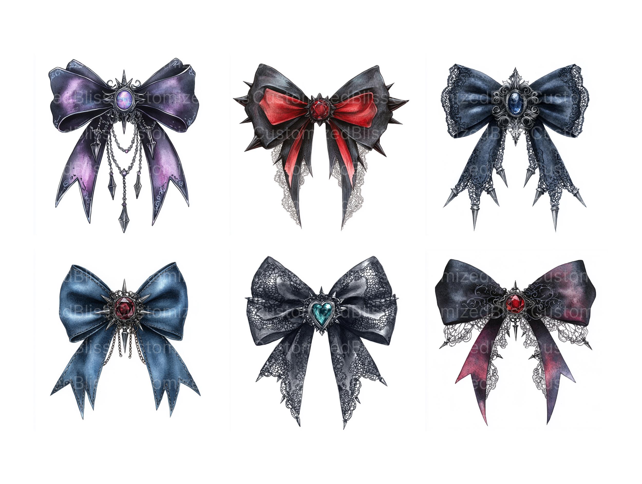 Watercolor Gothic Bow Clipart, 30 High Quality Jpgs, Black Bow, Goth ...