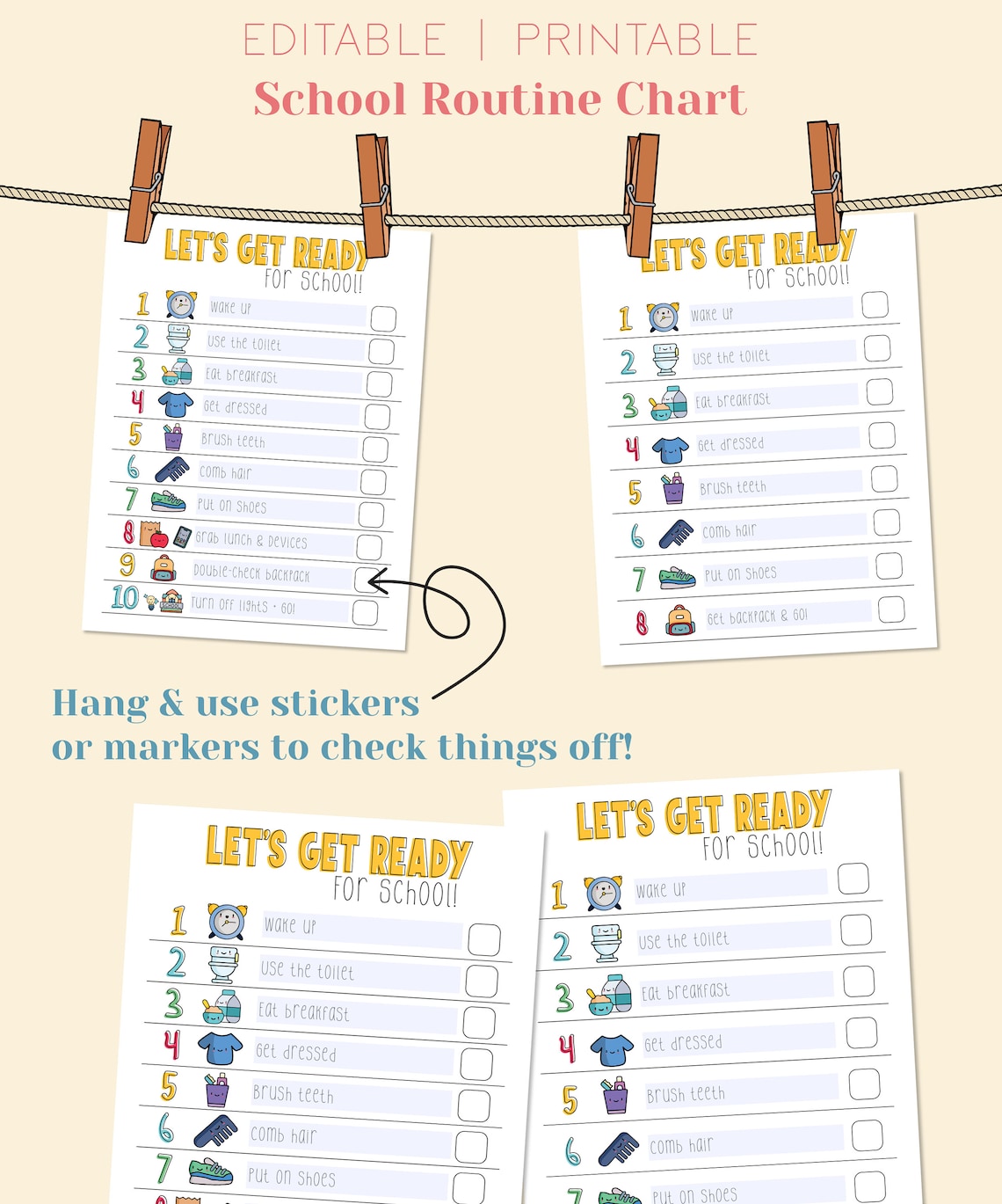 School Routine Chart Printable Checklist for Kids, Morning Routine ...