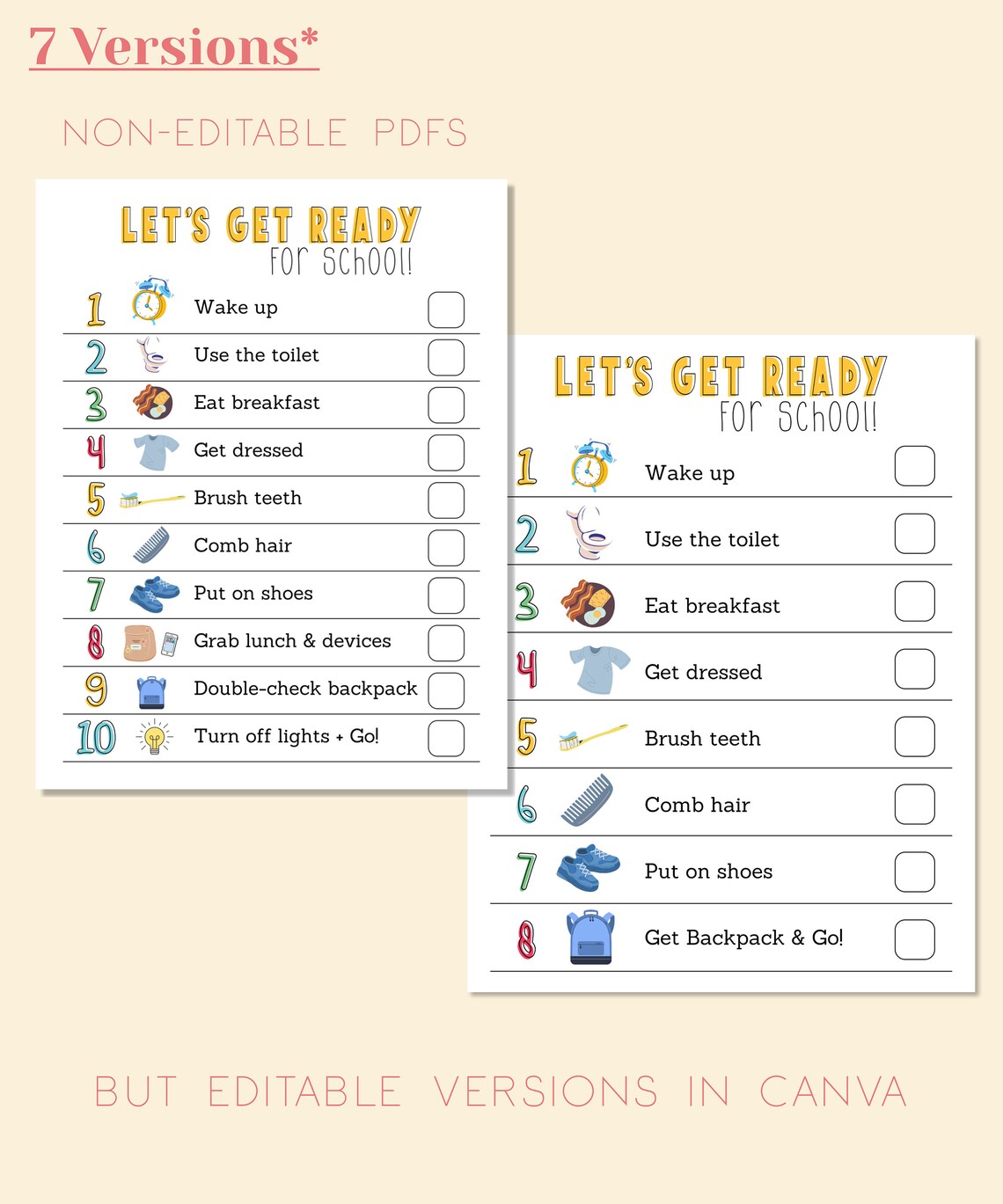 School Routine Chart Printable Checklist for Kids, Morning Routine ...