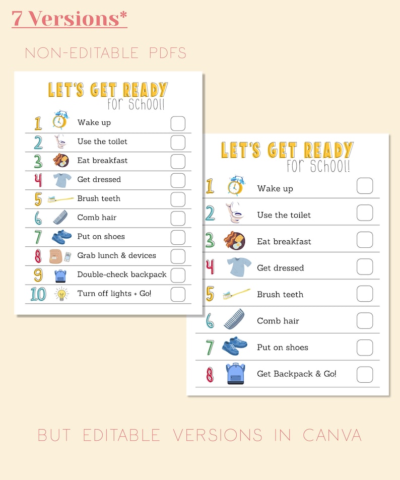 School Routine Chart Printable Checklist for Kids, Morning Routine ...