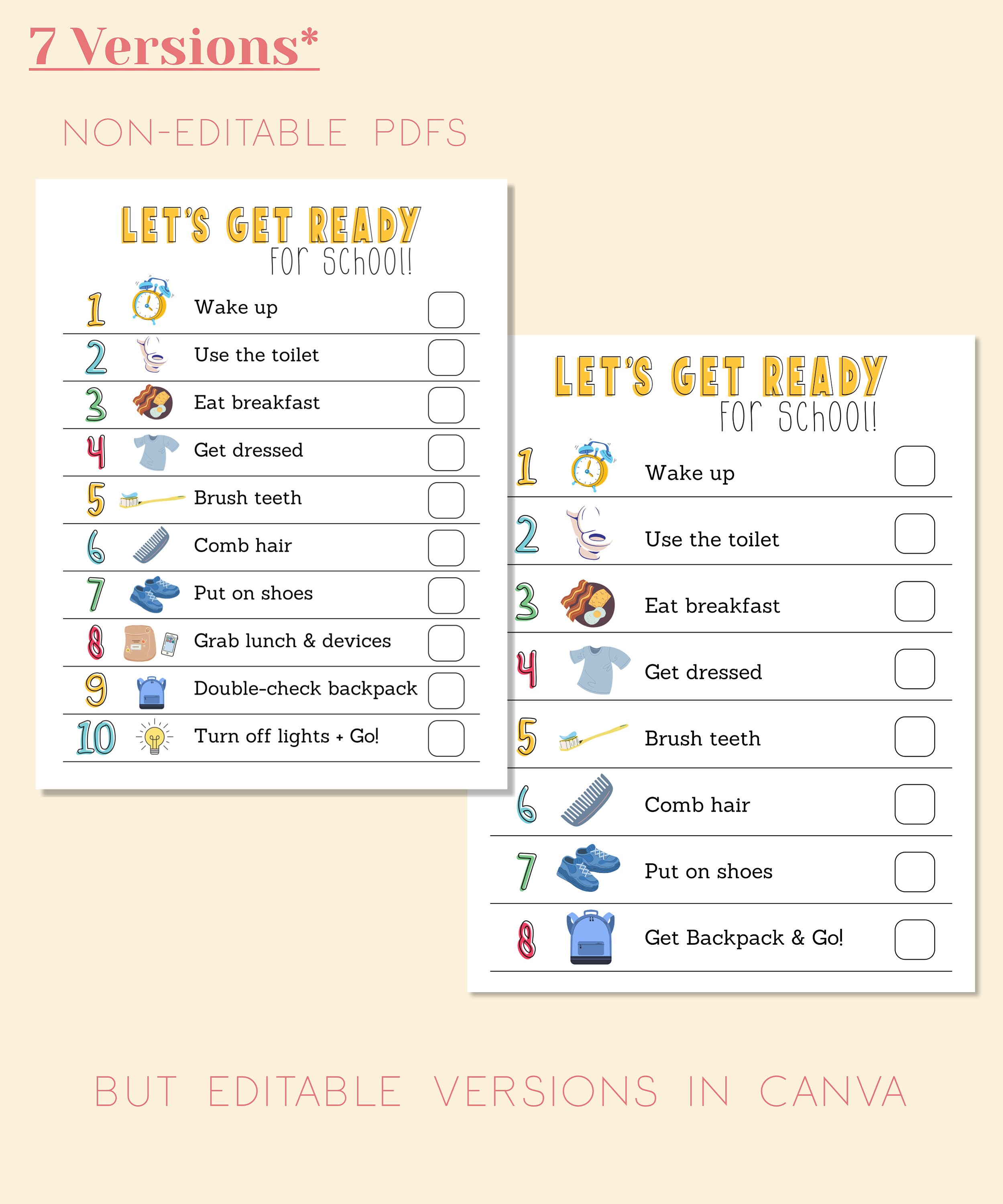 School Routine Chart Printable Checklist for Kids, Morning Routine ...