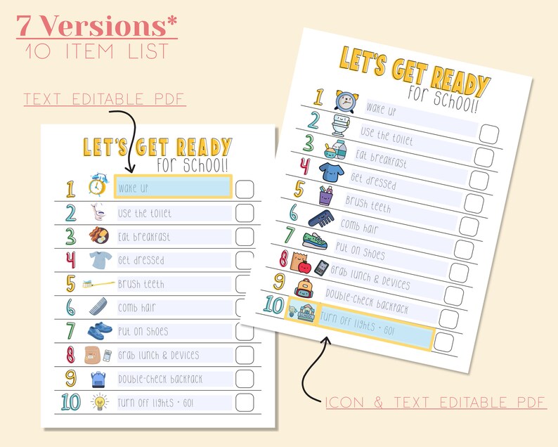 School Routine Chart Printable Checklist for Kids Morning - Etsy