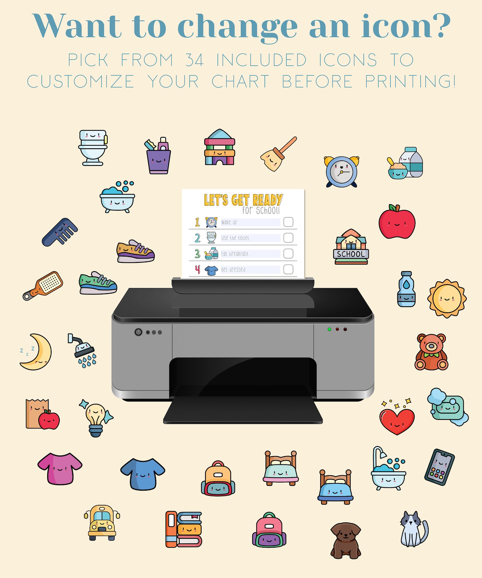 School Routine Chart Printable Checklist for Kids, Morning Routine ...