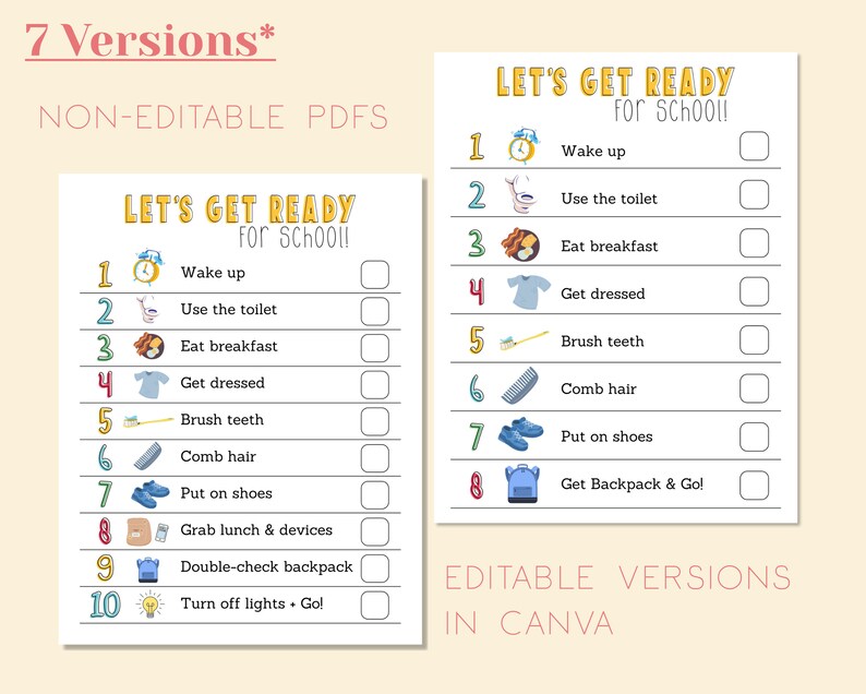School Routine Chart Printable Checklist for Kids Morning - Etsy