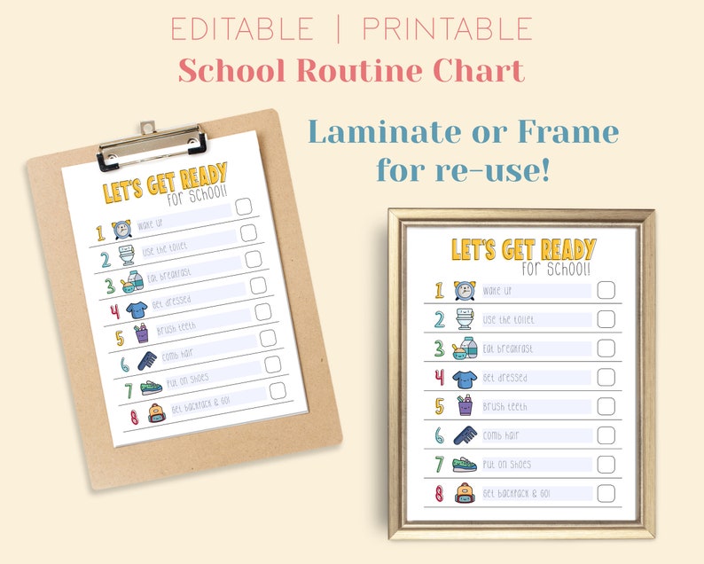 School Routine Chart Printable Checklist for Kids Morning - Etsy