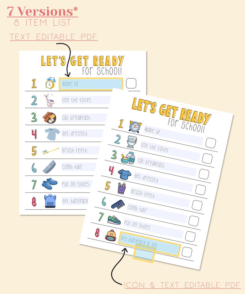 School Routine Chart Printable Checklist for Kids, Morning Routine ...