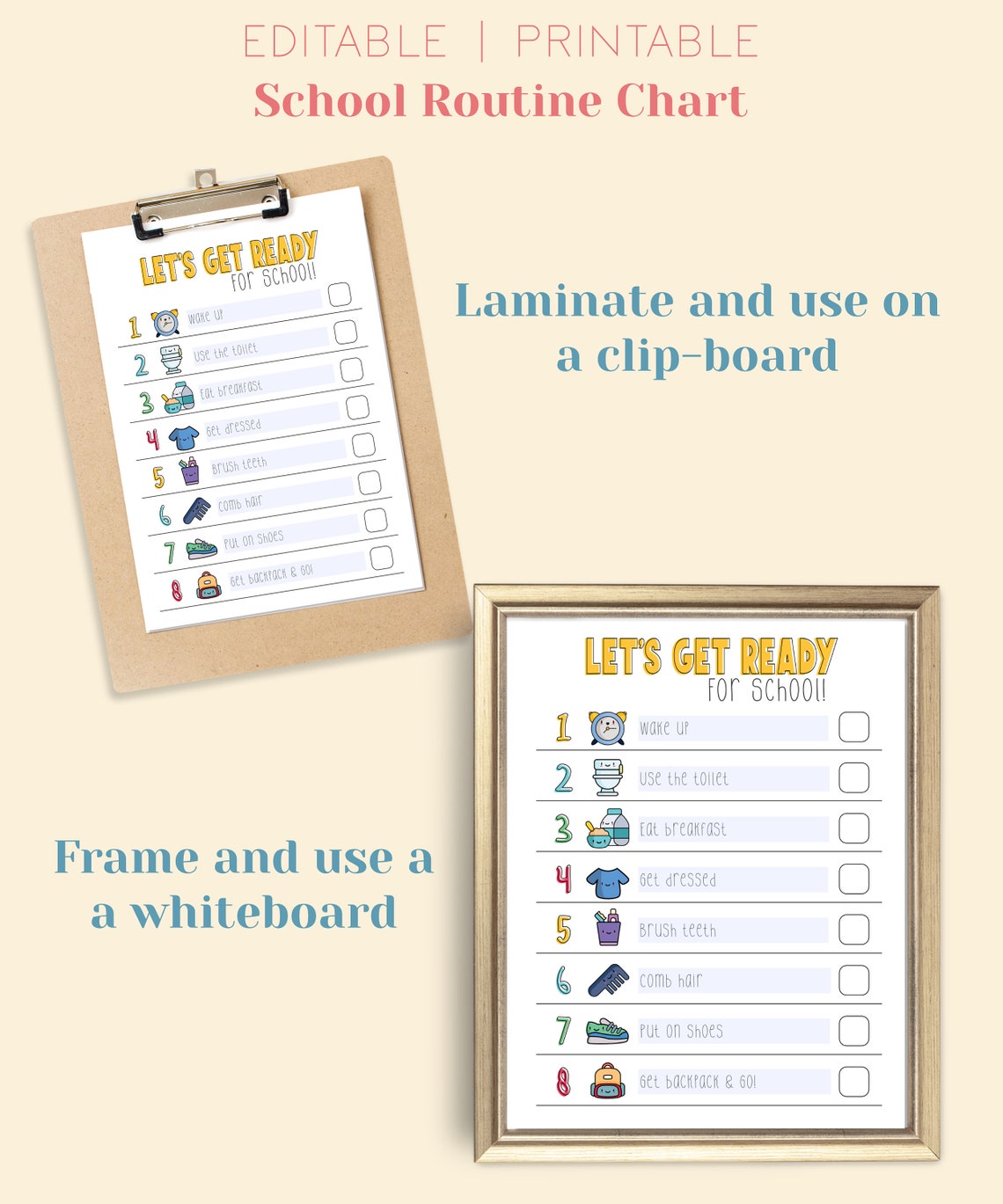 School Routine Chart Printable Checklist for Kids, Morning Routine ...