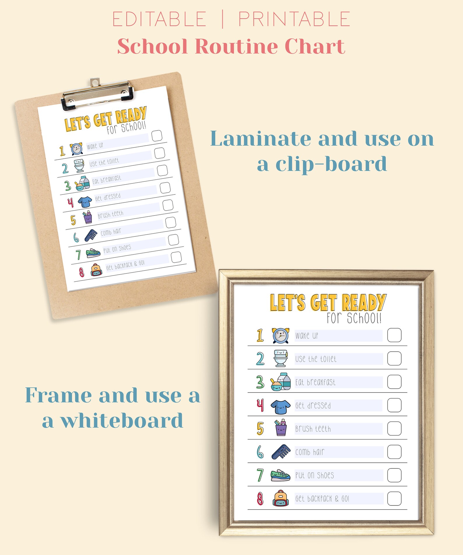 School Routine Chart Printable Checklist for Kids, Morning Routine ...