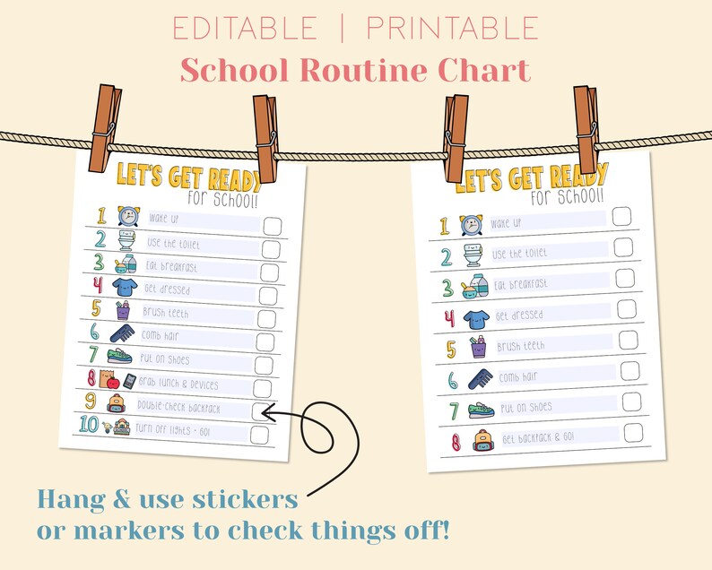 School Routine Chart Printable Checklist for Kids Morning - Etsy