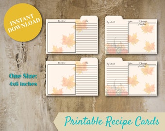 Fall Recipe Cards | Etsy